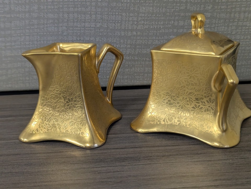 Pickard Gold Encrusted Cream and Sugar Set Daisies Pattern Made In ...