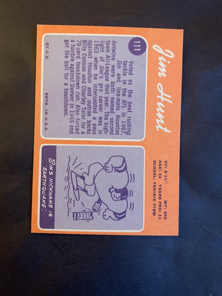 1970 Topps Football #111 Jim Hunt EX+/NM Patriots Prairie View Set ...