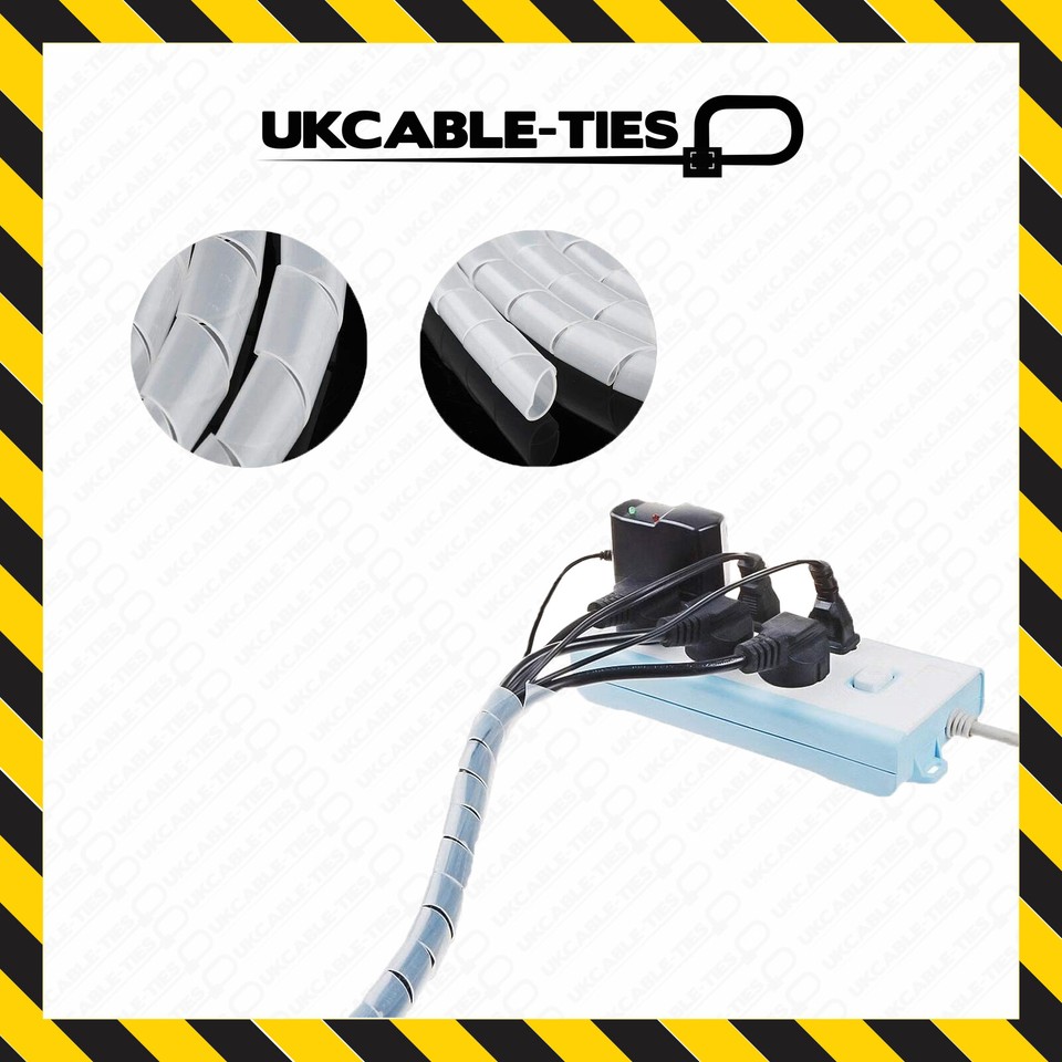 Spiral Cable Wrap White Cable Tidy Banding Loom PC TV Home Wire ...