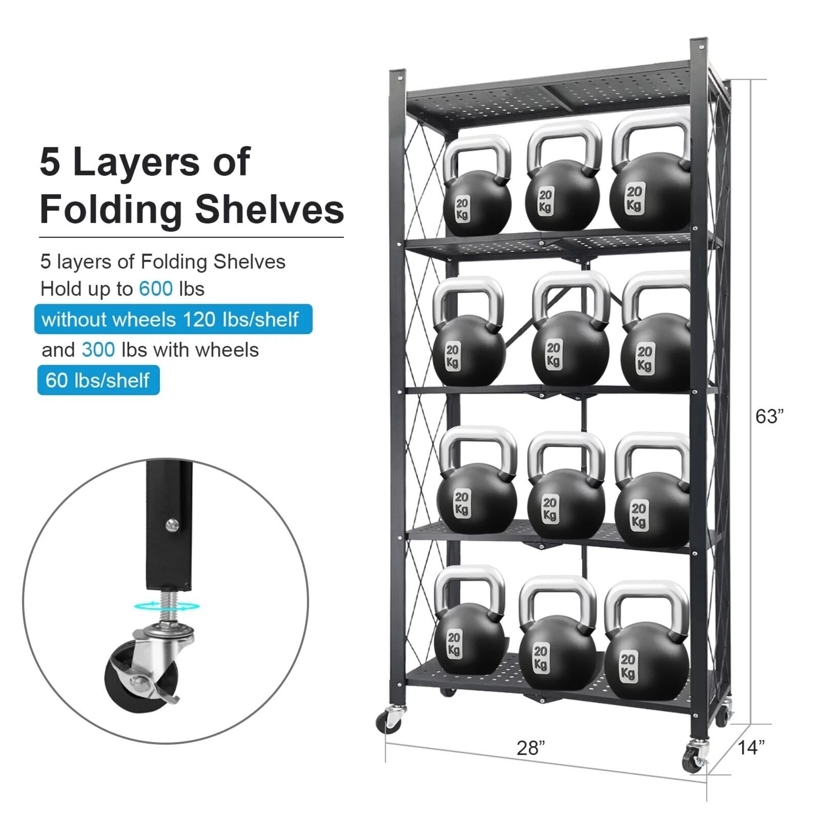 4/5Tier Heavy Duty Foldable Metal Rack Storage Shelving Unit w Wheel | eBay