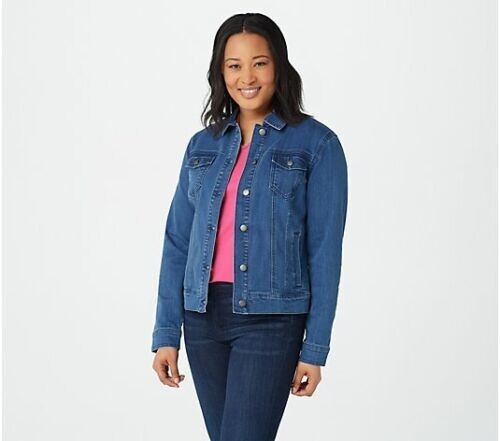 Isaac Mizrahi Live! TRUE DENIM Classic Jean Jacket-Medium Indigo-Plus 28-A377209 | eBay