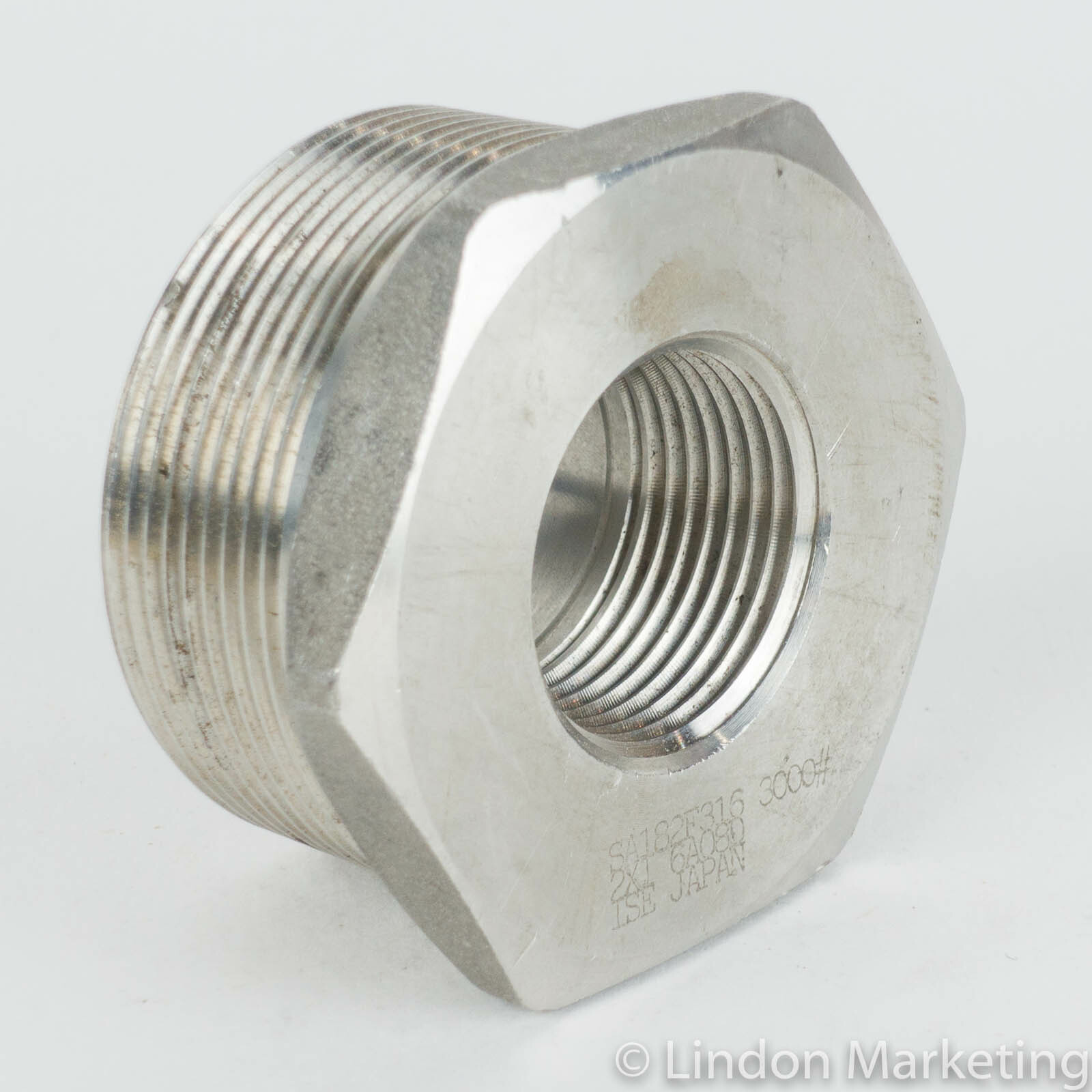 2" x 1" Hex bushing straight reducer / adapter, 316 stainless, 3000 ...