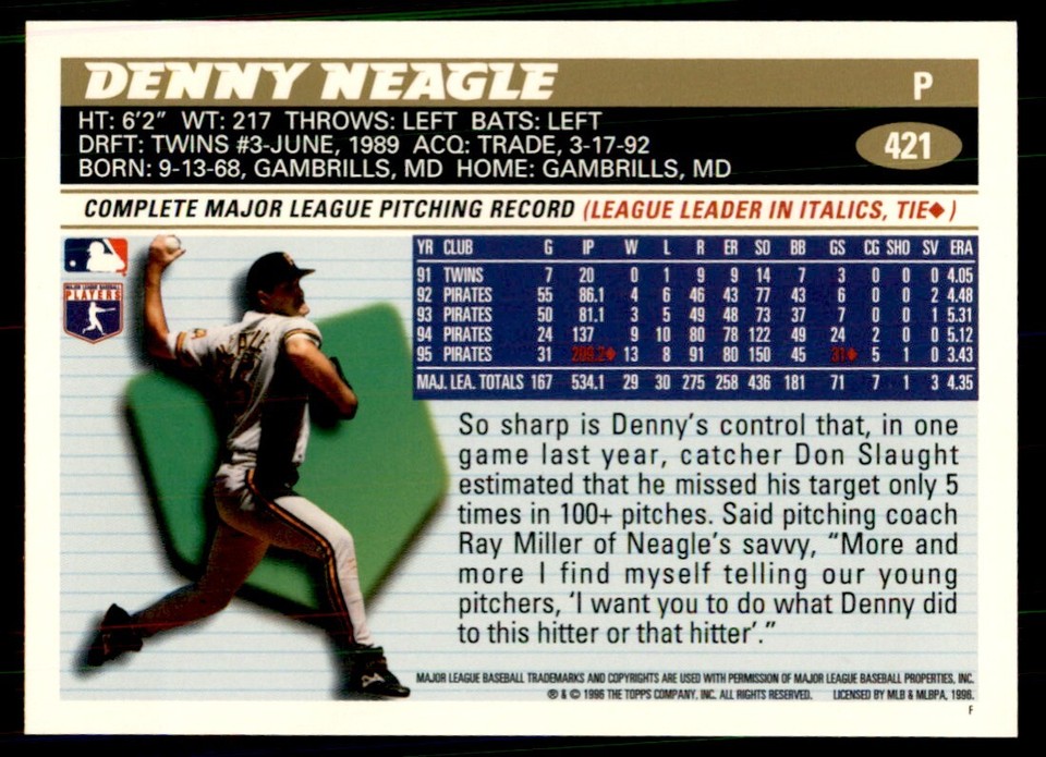1996 Topps Denny Neagle Baseball Cards #421 | eBay