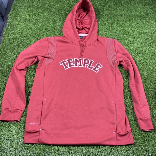 Temple Owls Nike Dri Fit Hoodie Mens Large Red Embroidered Sweatshirt ...