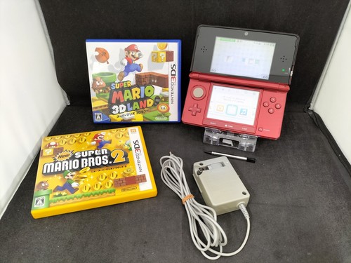 B2876 Nintendo 3DS console Flare Red Japan w/pen game adapter memory ...