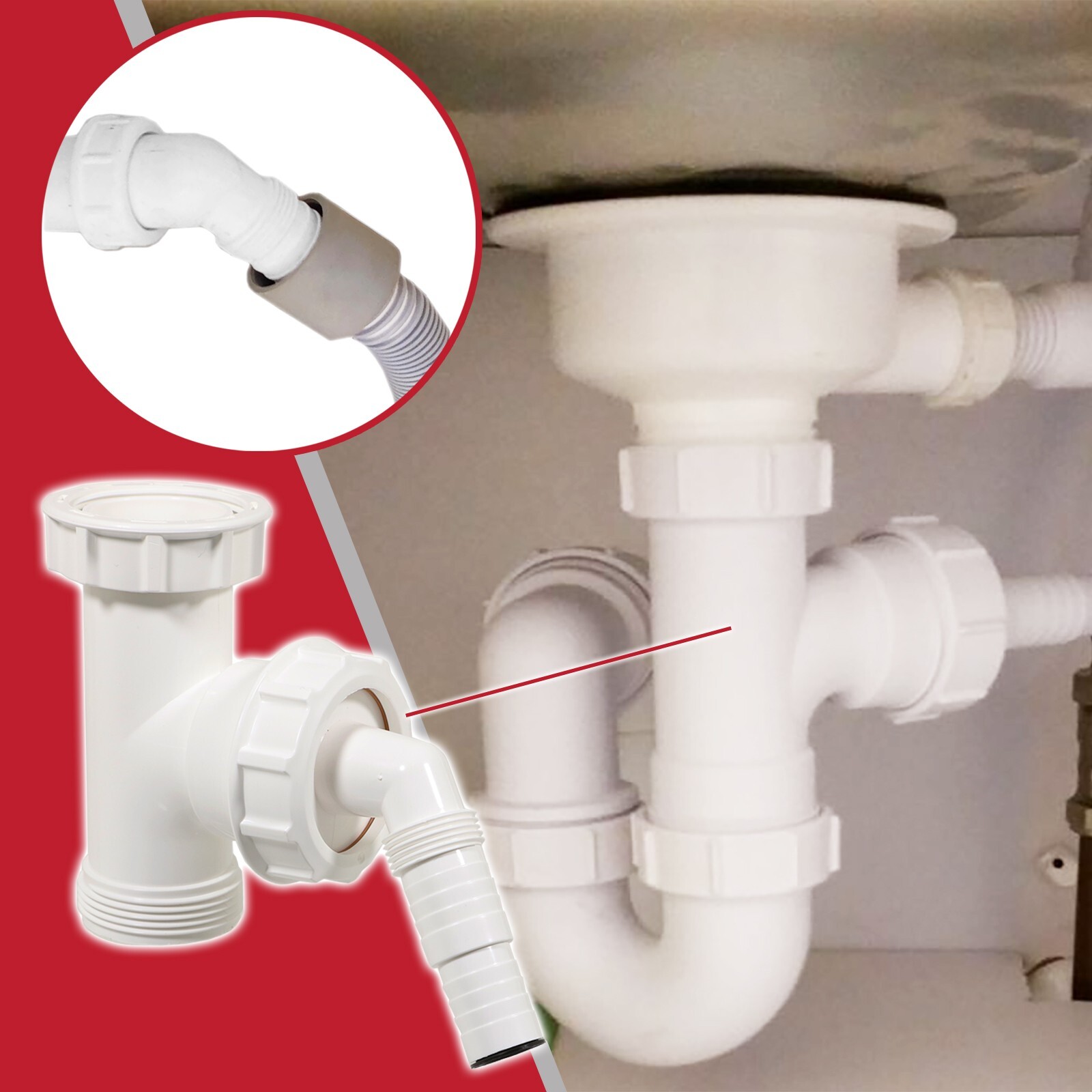 Appliance Trap Adaptor 40mm Washing Machine Dishwasher Waste Pipe Tee ...