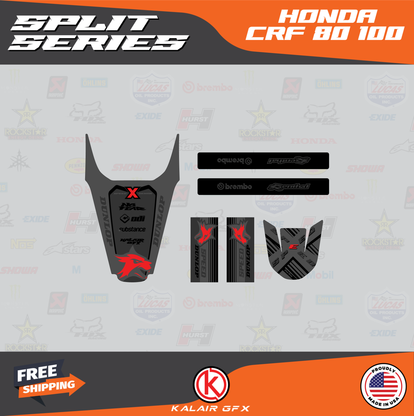 Graphics Kit for HONDA CRF 80 CRF 100 (2004-2016) SPLIT- RED SHIFT ...