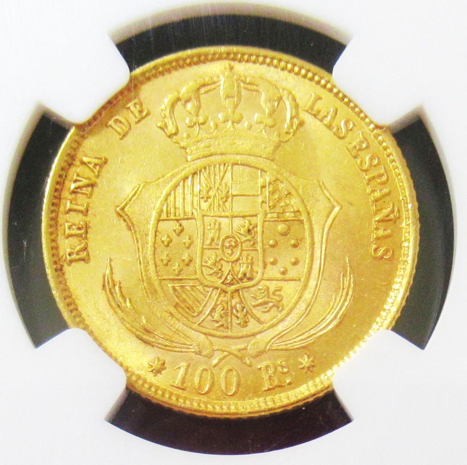 Spain: Isabel II gold 100 Reales 1860/50 MS64 NGC, Seville mint. RARE ...
