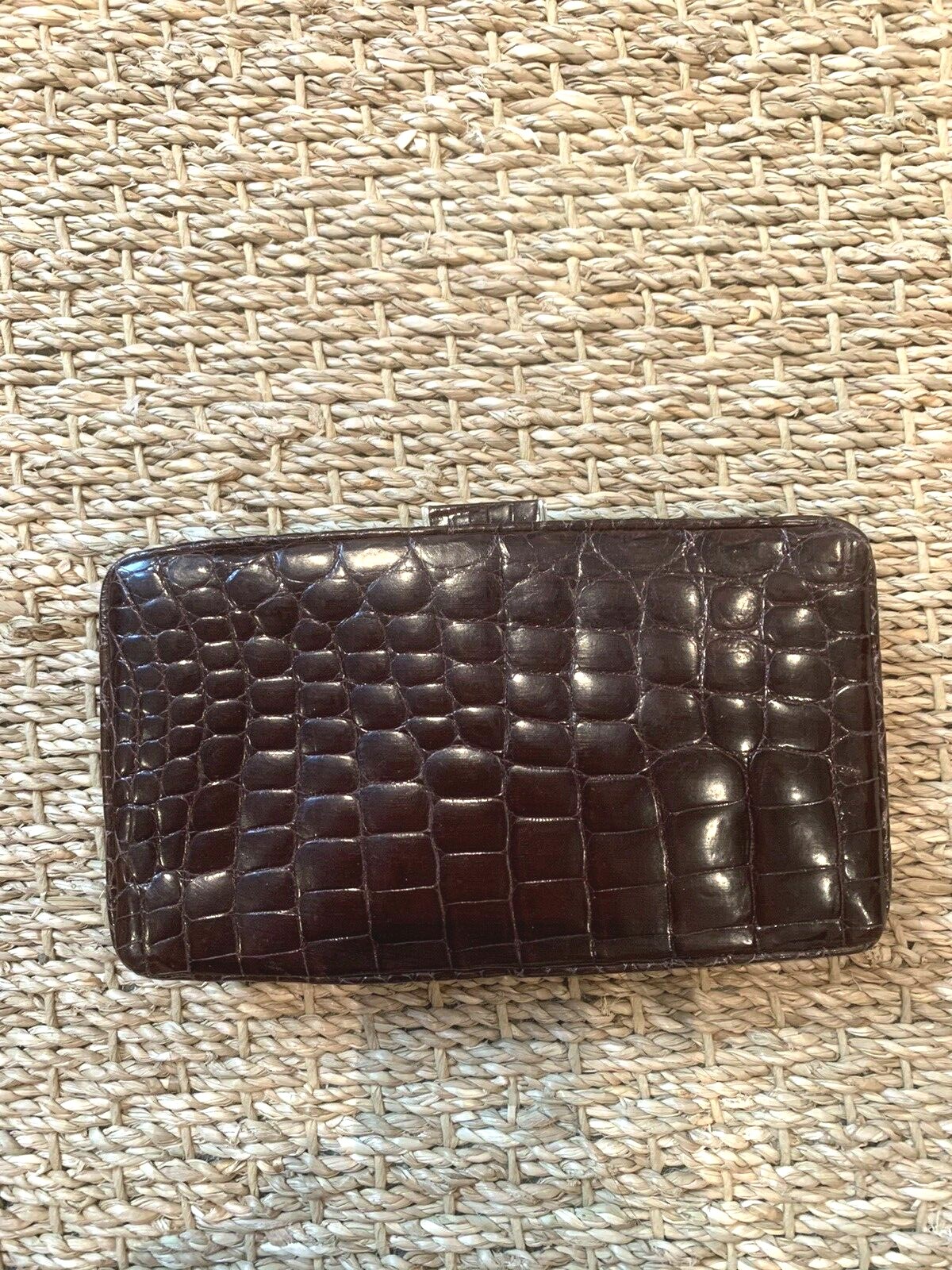 Alexandra Knight Brown Crocodile Clutch - Gem