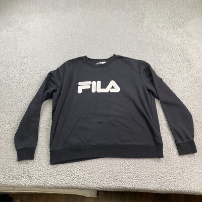 Fila Sweater Mens 2XL XXL Black Logo Spellout Embroidered Long Sleeve ...
