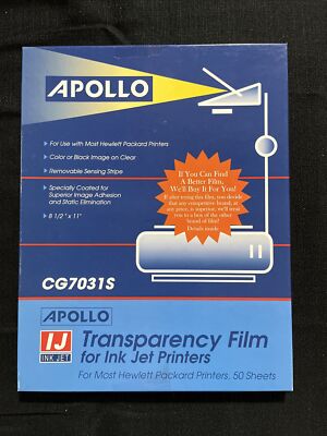 Apollo Inkjet Printer Transparency Film, Clear, 22 Sheets (APOCG7031S ...