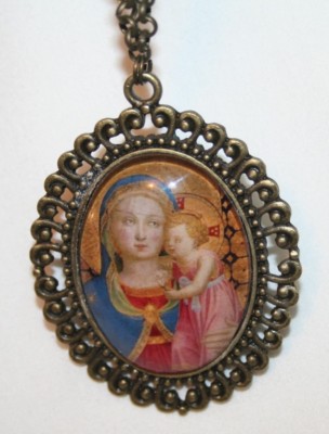Swirled Brasstone St Anne de Beaupre with Child Mary Icon Medal Pendant ...