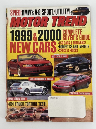 Motor Trend Magazine October 1998 1999 2000 New Cars Issue Mustang 4X4 ...