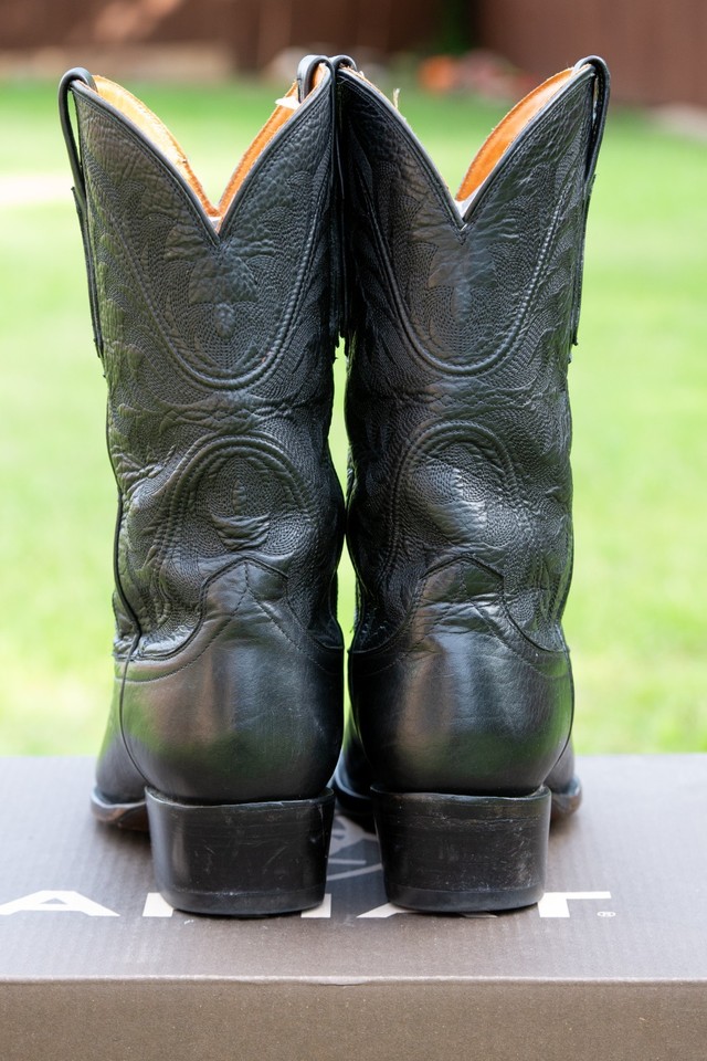 ARIAT BENCH MADE JAMES WESTERN BLACK COWBOY BOOTS - BISON LEATHER 9.5 ...