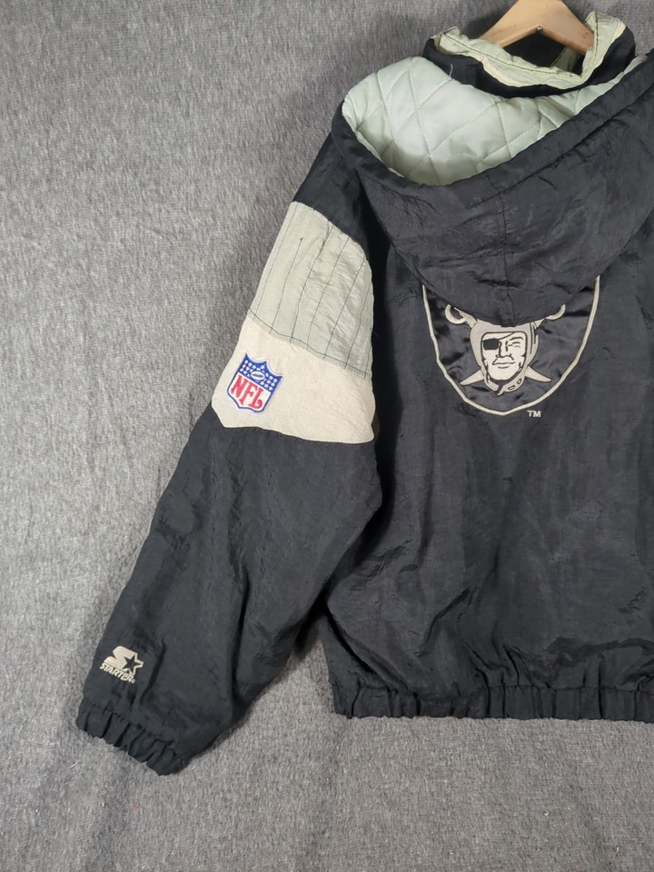 Vintage Starter NFL Oakland Raiders Jacket Quarter 1/4 Zip Pullover XL ...