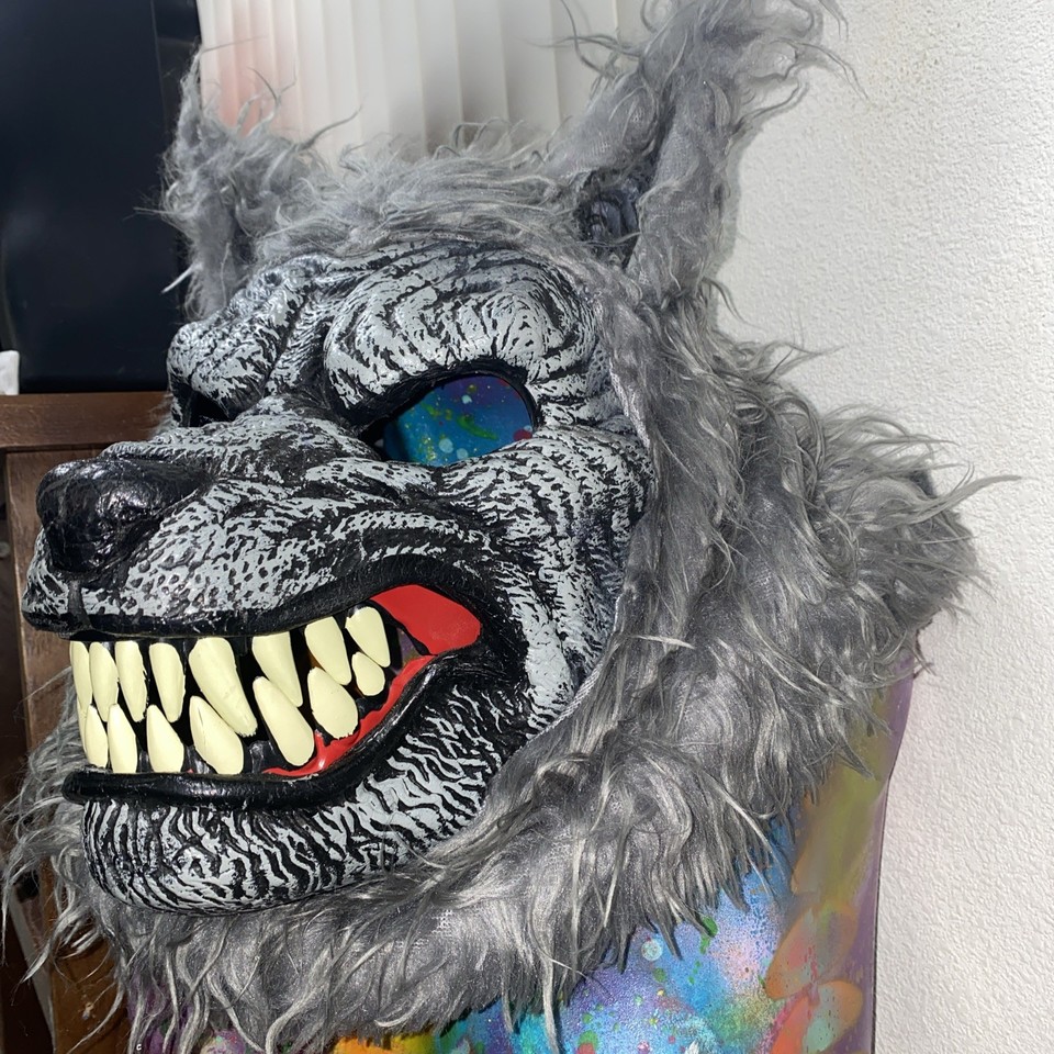 Wolf mask gray with moveable jaw scary halloween werewolf | eBay