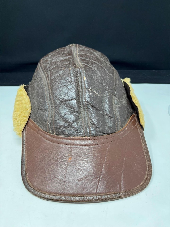 VINTAGE WWII WW2 USAAF B-2 LEATHER SHEARLING ORIGINAL FLIGHT CAP AS IS ...