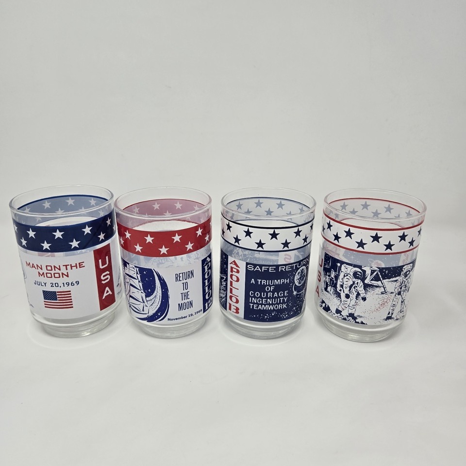 Vintage Libbey NASA Apollo 11 12 13 14 Moon Mission Drinking Glasses ...