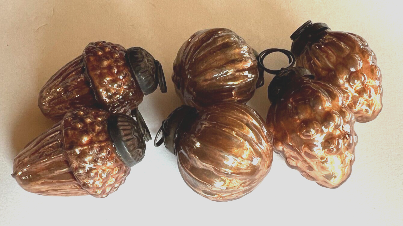 Creative CoOp Set 6 Vintage Look Mercury Glass 1" Fall Ornaments Acorn Pine Cone | eBay