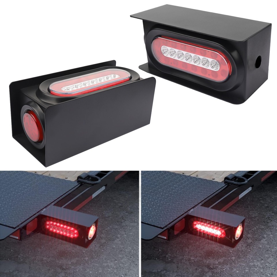2 Pcs Trailer Light Iron Boxes Housing Kit w/ 6" Oval Red/White LED ...