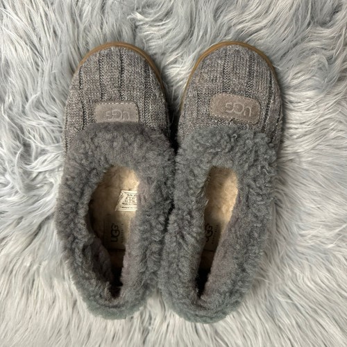 UGG Rylan Gray Slippers Womens 6 Shoes Cable Knit Sheepskin Fur Slip On ...