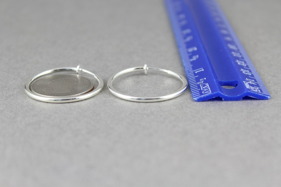 Silver hoops Clip On Clips earrings hoop spring hinge clasp 1 1/8" wide ...