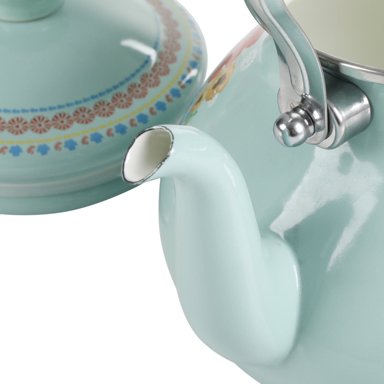 Breezy Blossom Enamel on Steel 1.9-Quart Tea Kettle Folding Handle Home ...