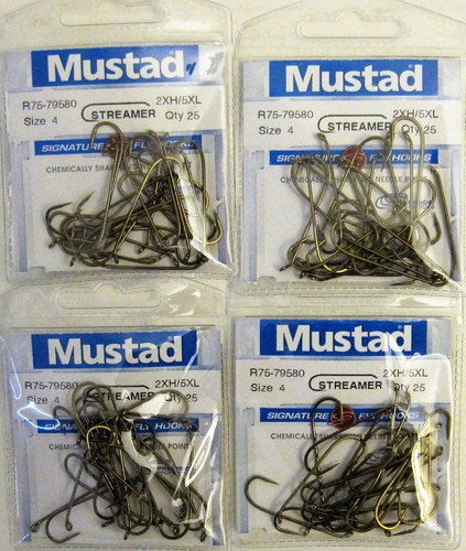 Four Packs Mustad R75-79580 Streamer Signature Fly Fish Hooks 2XH/5XL ...