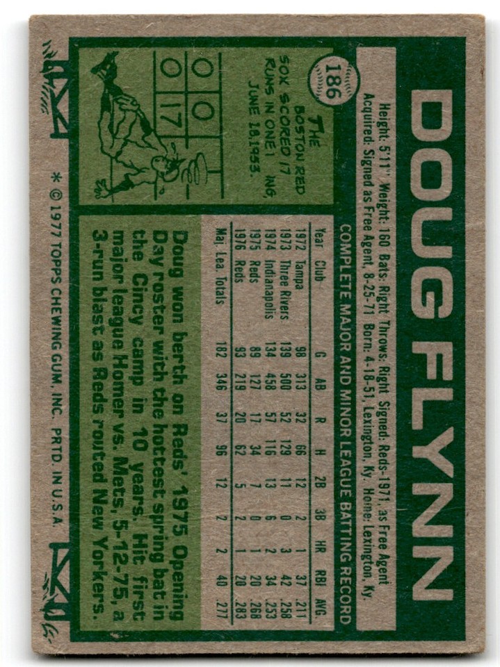 1977 TOPPS DOUG FLYNN CINCINNATI REDS #186 | eBay