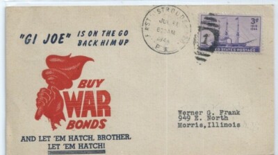 US WWII Patriotic Cover 1944 Stroudsburg BOONE Cachet "GI JOE IS ON THE ...