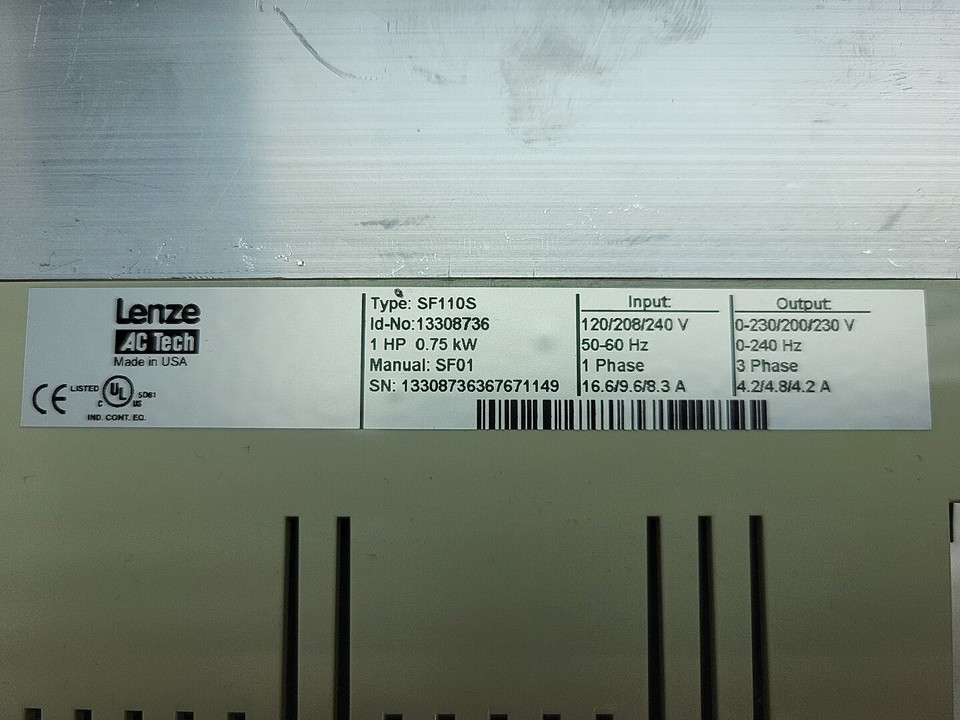 Lenze SF110S Variable Frequency Drive Ac Tech Scf Series 1 Hp 0.75 kW ...