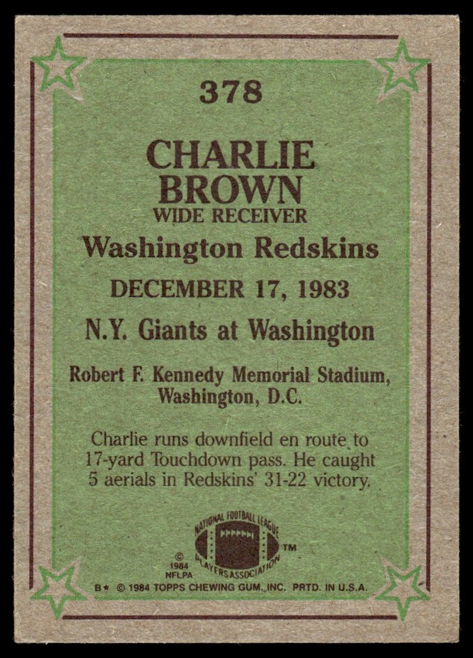 1984 Topps Charlie Brown Washington Redskins #378 | eBay