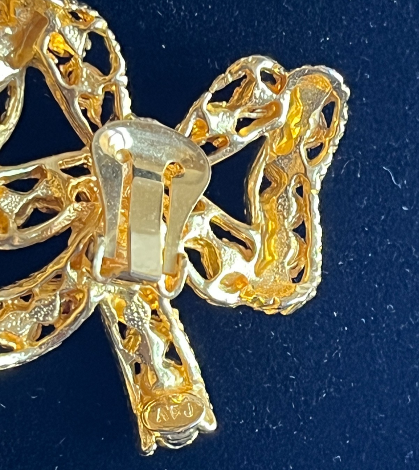 Vintage 1980s Bow Rhinestone Gold Tone Clip Earrings Bridal Statement ...