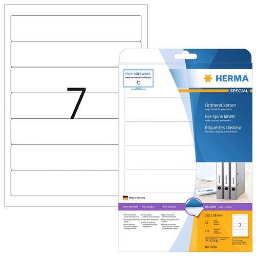 HERMA Self Adhesive Lever Arch File Labels, 7 Labels Per A4 Sheet, 175 ...
