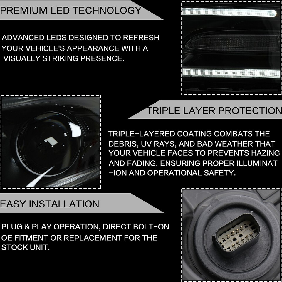 VLAND Dual Beam LED Headlights For Dodge Charger 2015-2022 Front Lamps ...