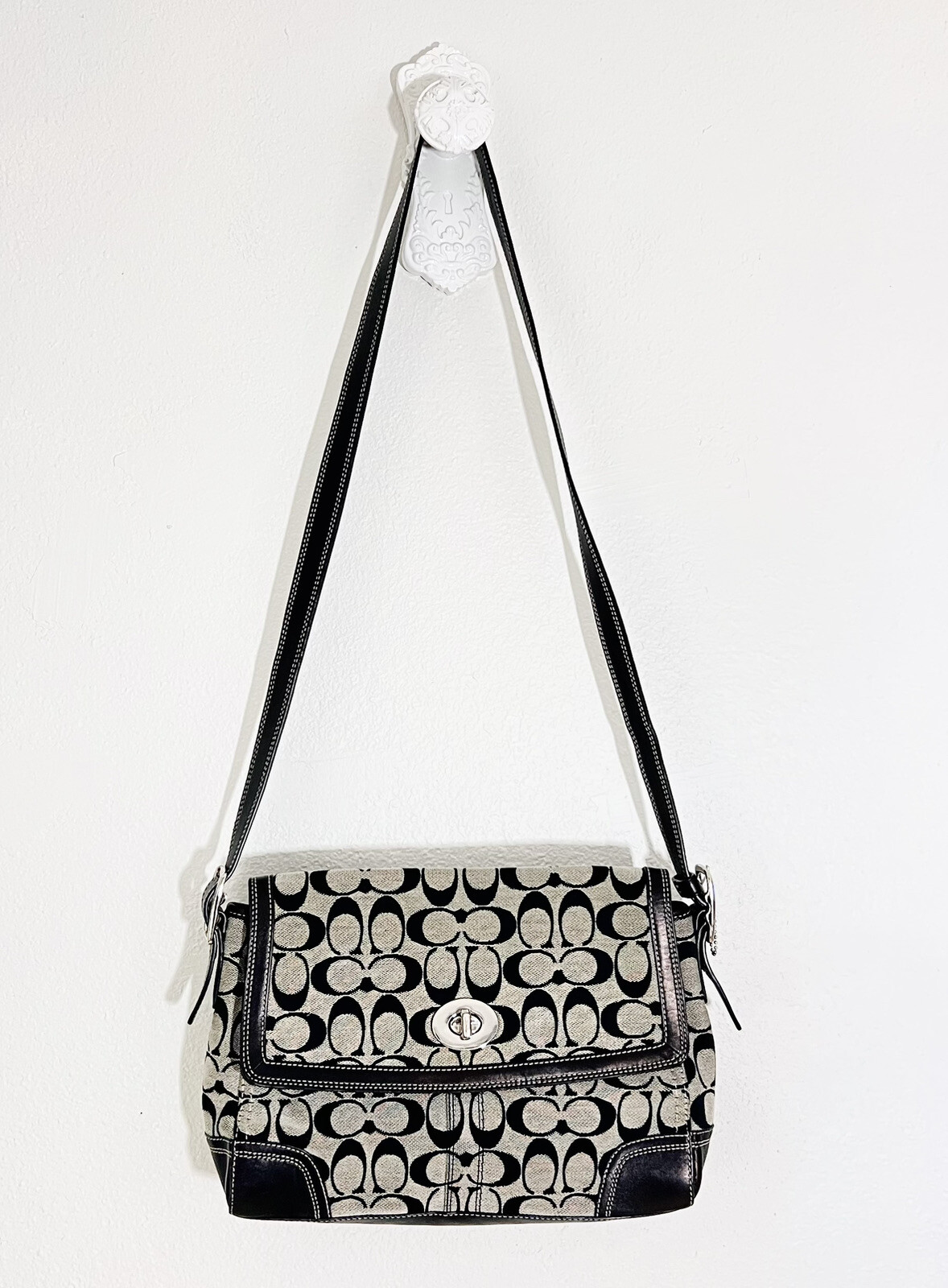 Coach Black Hampton Signature F13972 Flap Crossbody H… - Gem