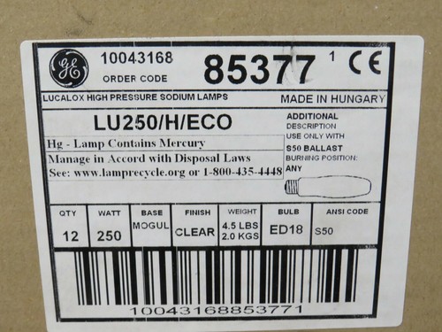 (6-Pack) GE LU250/H/ECO High Pressure Sodium 250-Watt Lamp Light Bulb ...