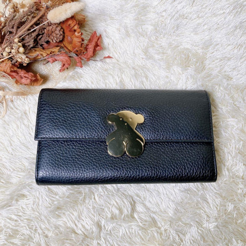 TOUS Leather Rosenda Long Wallet Black Metal Fittings Genuine leather ...