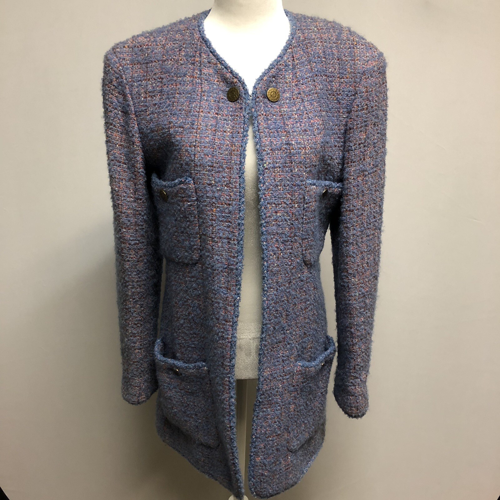 Vintage Chanel 97A Boucle Tweed Jacket Pink & Blue Mu… - Gem