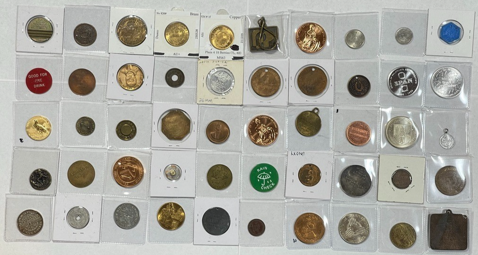 -CA10- Lot of 50 Mixed Small Size Tokens / Medals Great Mix of Issues ...