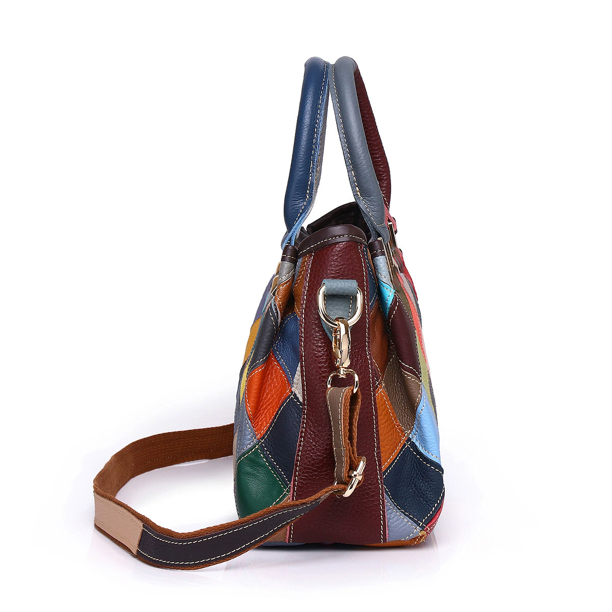 Multi-Color Genuine Leather Patchwork Women Satchel Handbag Tote ...