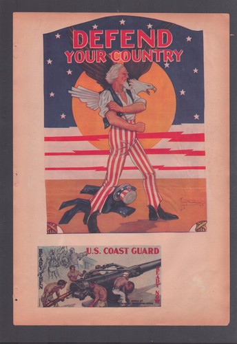 WWII Scrapbook Page Print Clipping Uncle Sam Rolling Up Sleeves Defend ...
