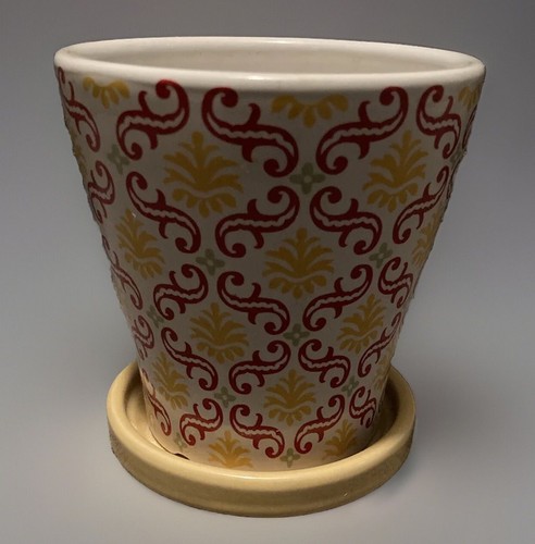 Norcal Pottery Small Planter Flower Pot With Attached Base Yellow Red ...