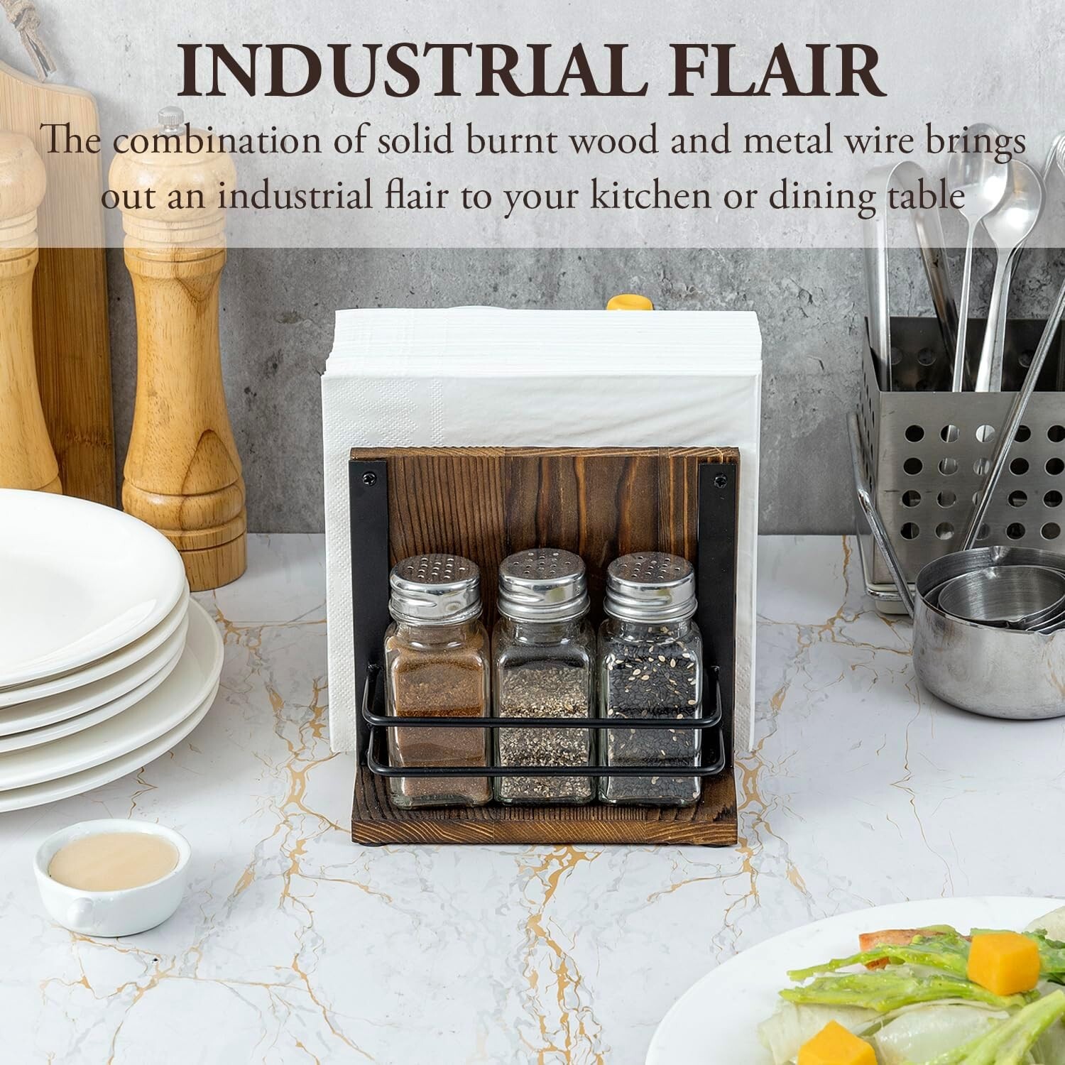 Tabletop Brown Wood Napkin Holder and Condiment Server Dining Caddy, 4 ...