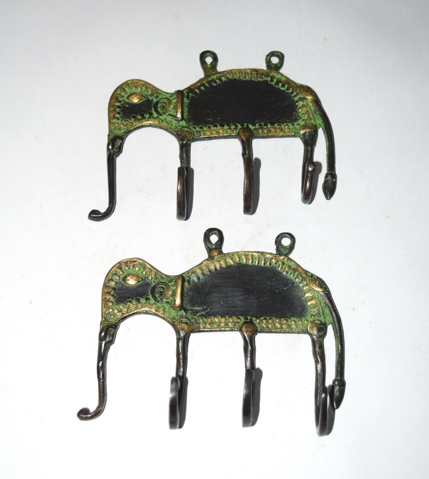 Tribal Elephant Hook Brass Pair of Wall Hooks Dec 3 In 1 Style Coat ...