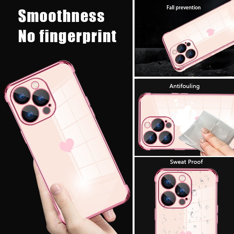 For iPhone 16 15 14 13 Pro Max 12 11 XS Plating Cute Love Heart Soft ...
