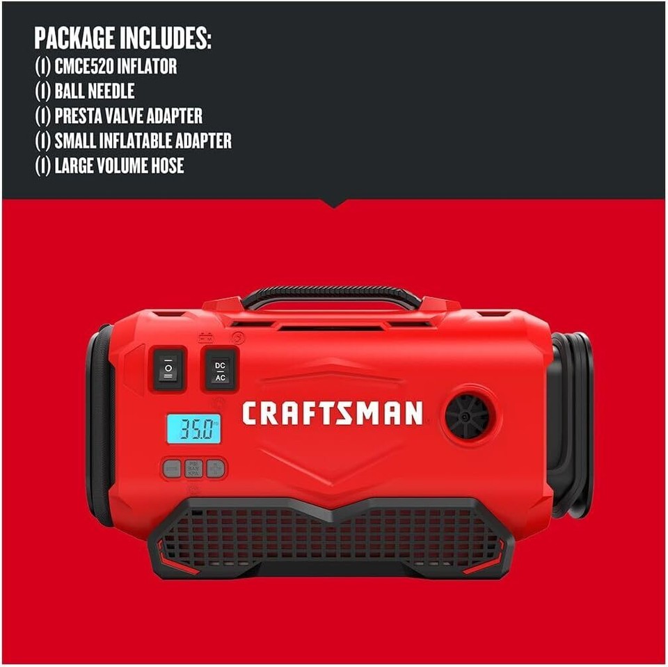 CRAFTSMAN V20 Tire Inflator, Portable Air Compressor, 3 Modes: Cordless ...