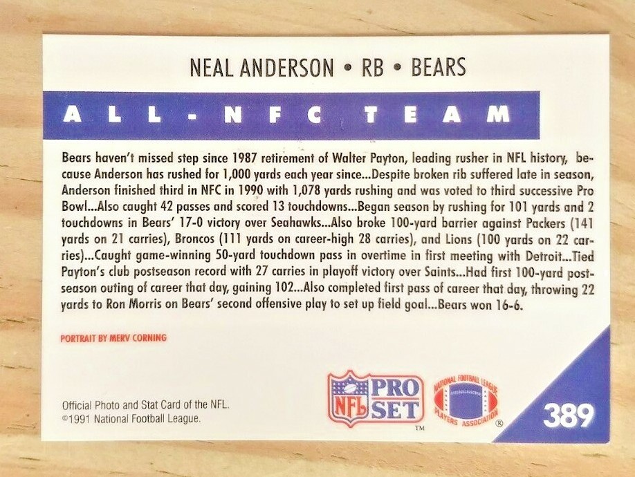 1991 PRO SET NEAL ANDERSON CARD#389 CHICAGO BEARS FLORIDA GATORS | eBay