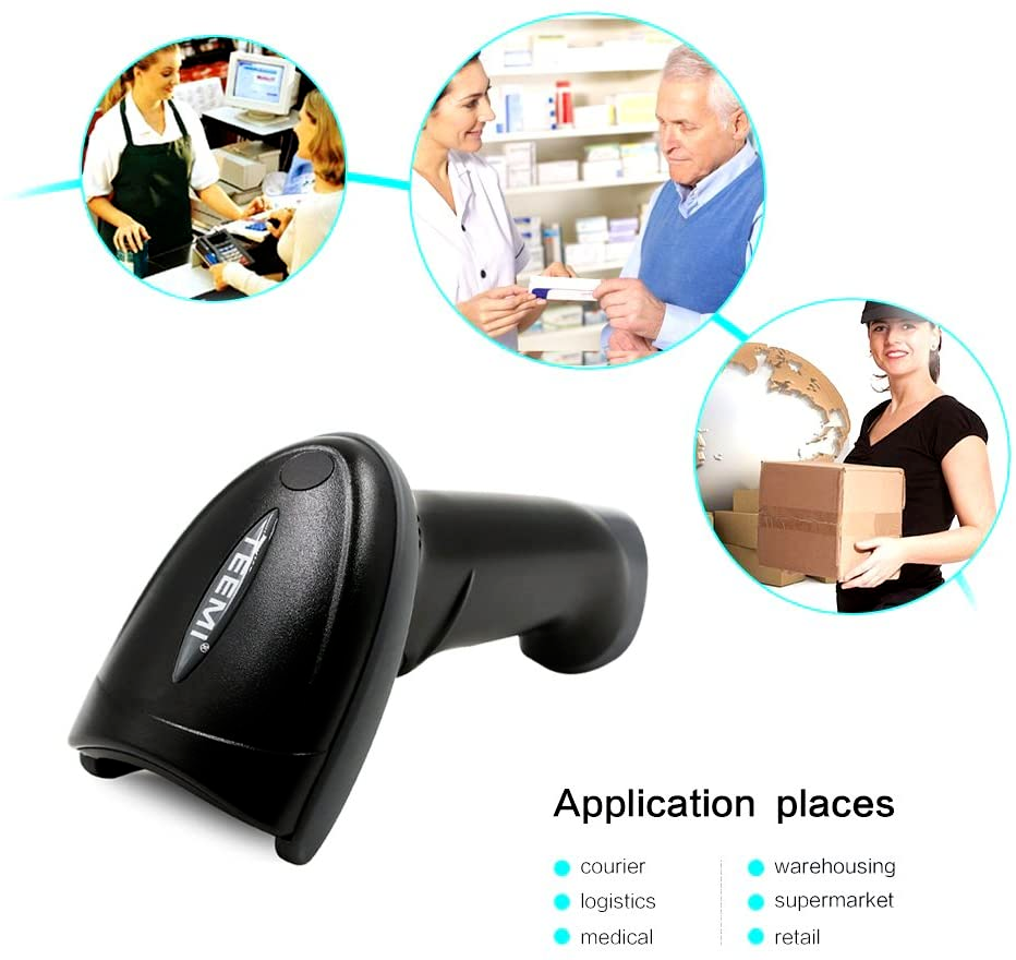 TEEMI Bluetooth Barcode Scanner with USB Charging Cradle Data Receiver ...