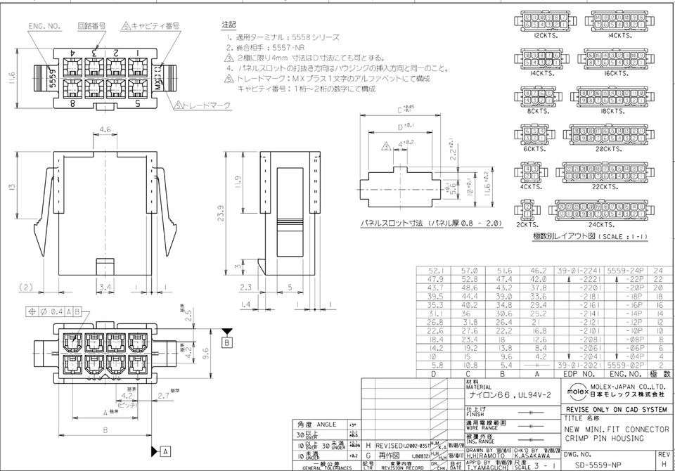 10-Pin Molex Mini-Fit Jr Connector - Wire Conn. with Pins - w/18-24 AWG ...
